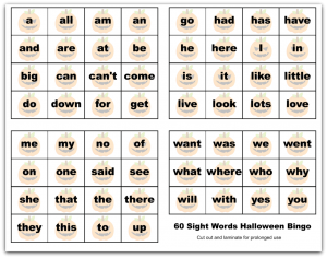 Sight Words Halloween Bingo Printable Package - ExtremeCouponingMom