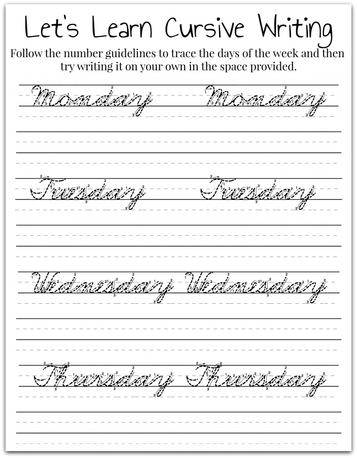 Learning Cursive Writing Days Of The Week 1 - Extreme Couponing Mom