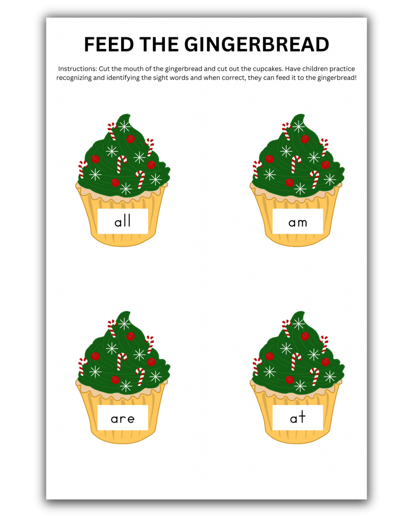 Feed The Gingerbread Man Sight Words Activity